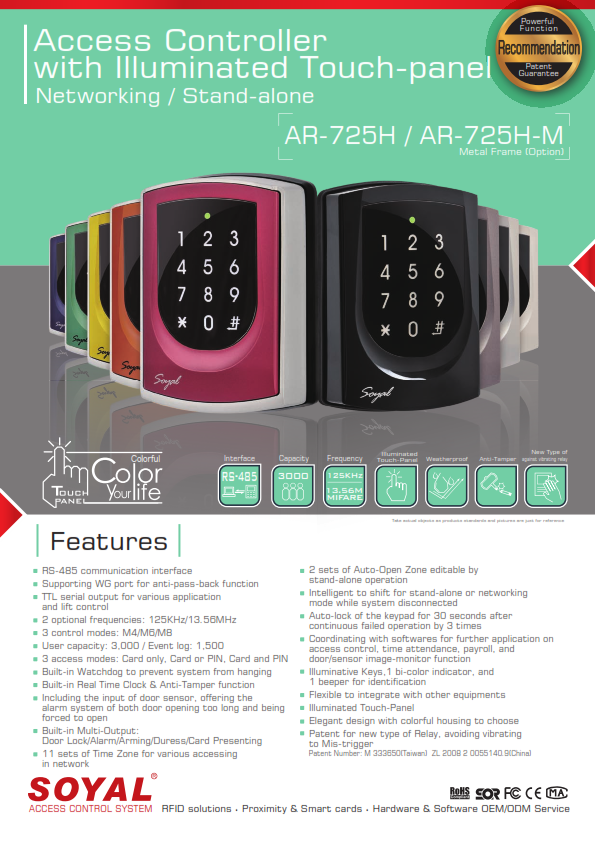 เครื่องทาบบัตร Soyal AR-725H/AR-725H-M - เครื่องทาบบัตร เครื่องสแกน ...