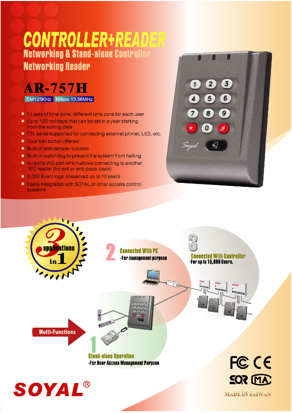 เครื่องคีย์การ์ด Soyal AR-757HV3 - เครื่องทาบบัตร เครื่องสแกนลายนิ้วมือ