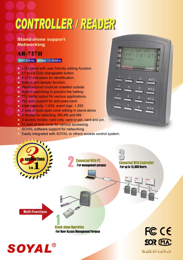 เครื่องทาบบัตร Soyal 727-H - เครื่องทาบบัตร เครื่องสแกนลายนิ้วมือ