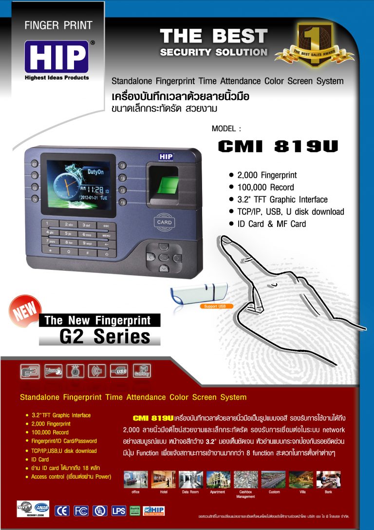 เครื่องสแกนลายนิ้วมือ HIP รุ่น CMi 819U - เครื่องทาบบัตร เครื่องสแกนลายนิ้วมือ