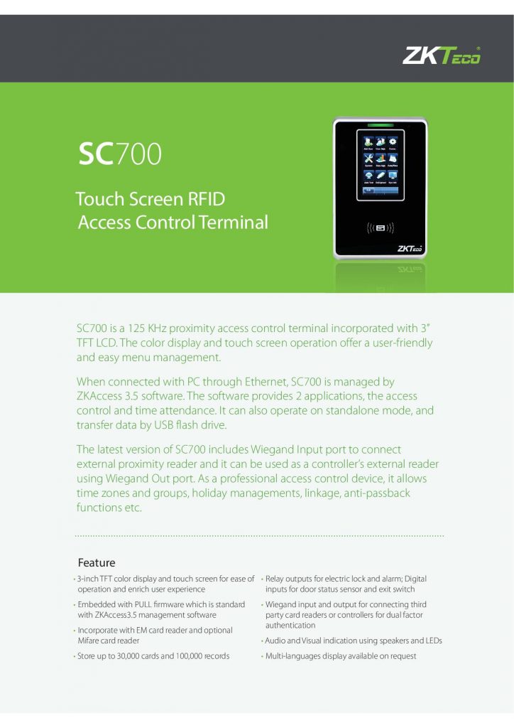 SC700 - เครื่องทาบบัตร เครื่องสแกนลายนิ้วมือ