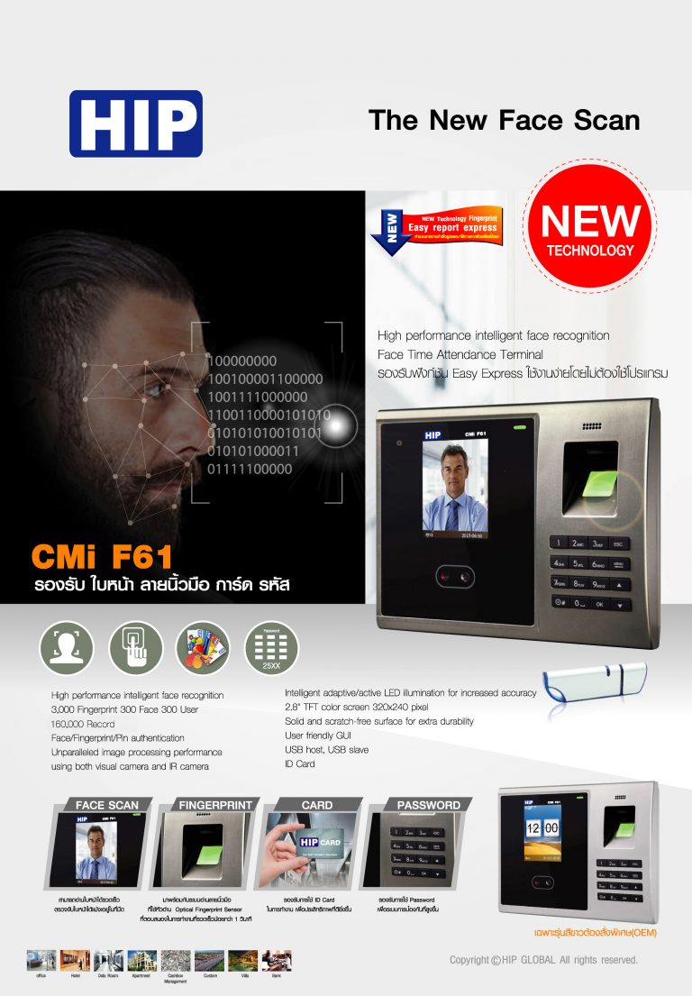 HIP CMI f61 - เครื่องทาบบัตร เครื่องสแกนลายนิ้วมือ